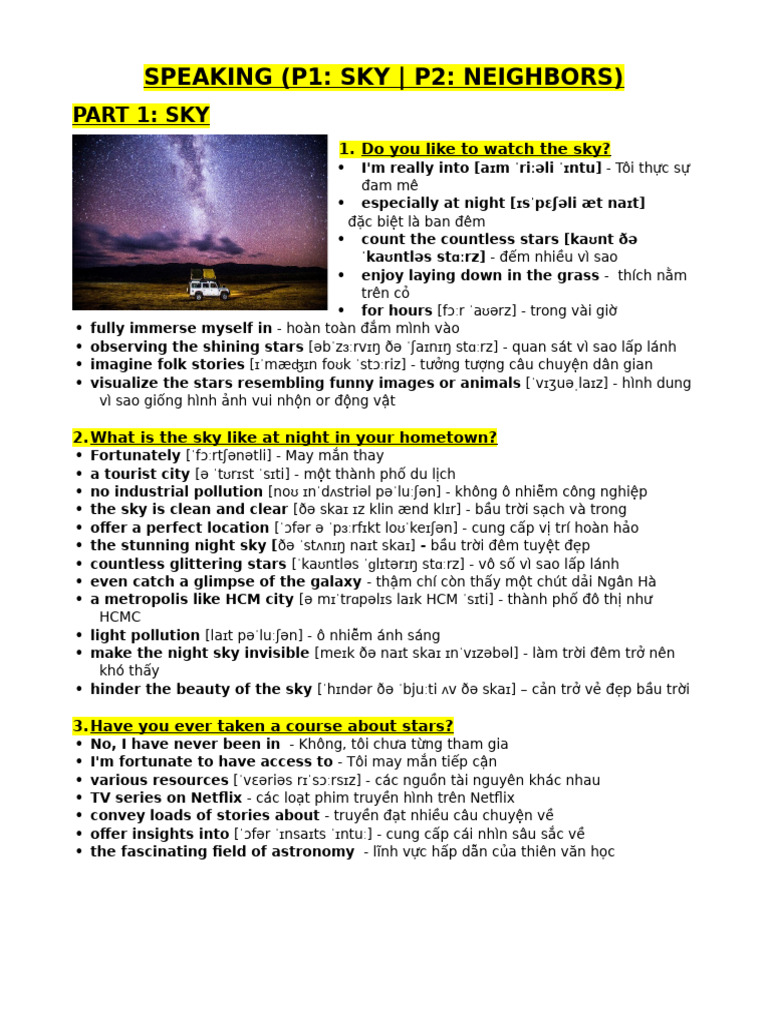 Adv 2 - Speaking (Sky + Neighbor) W4 | PDF | Astronomy