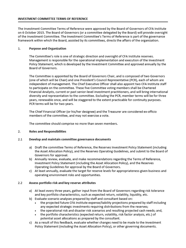 investment-committee-terms-of-reference | PDF | Risk | Asset Allocation