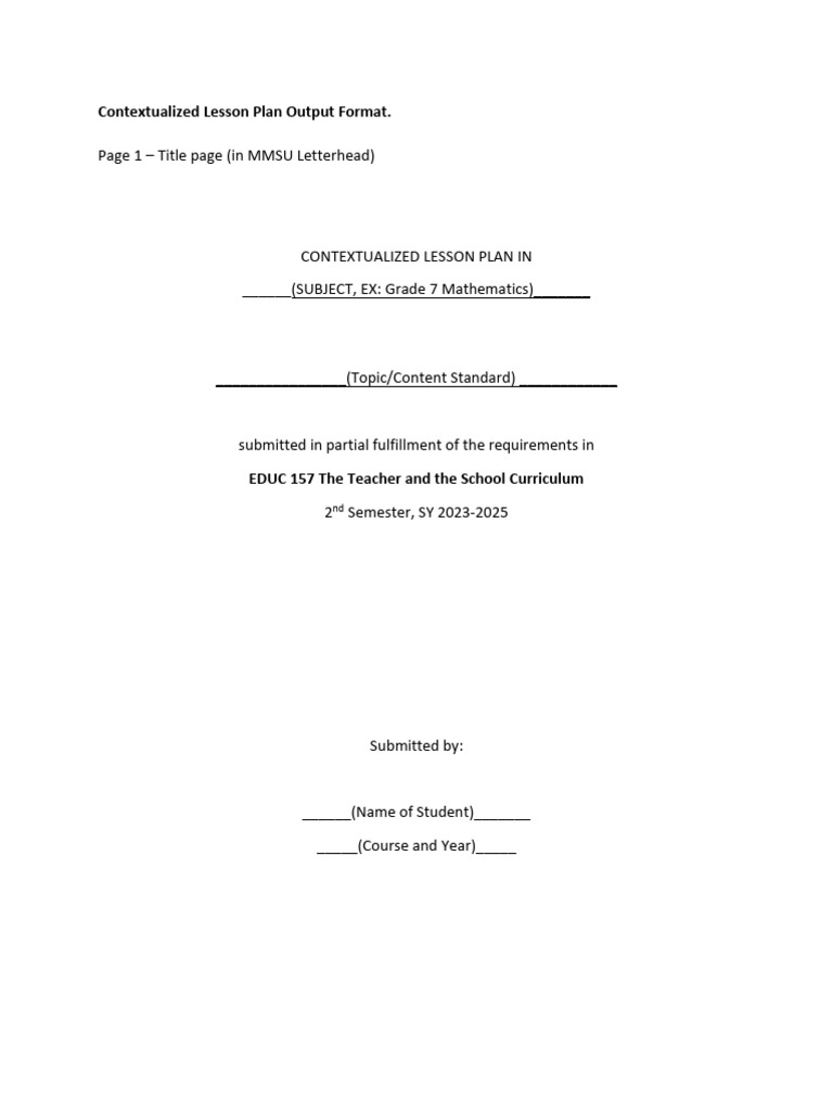 Contextualized Lesson Plan Output | PDF | Lesson Plan | Curriculum