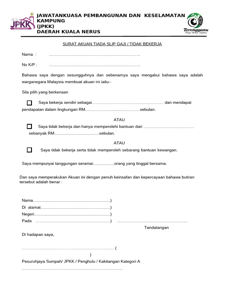 Surat Akuan Pendapatan - PERSEORANGAN | PDF