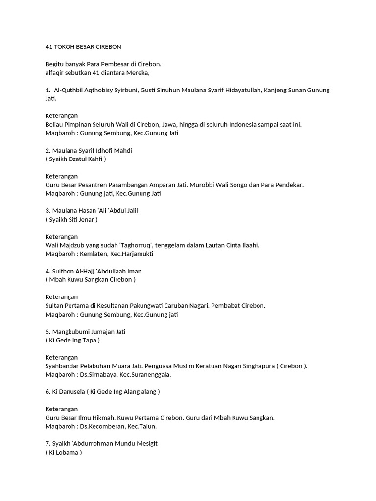 41 Tokoh Besar Cirebon | PDF