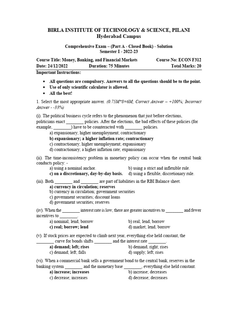 ECON F312 - Compre Solution | PDF | Money Supply | Interest