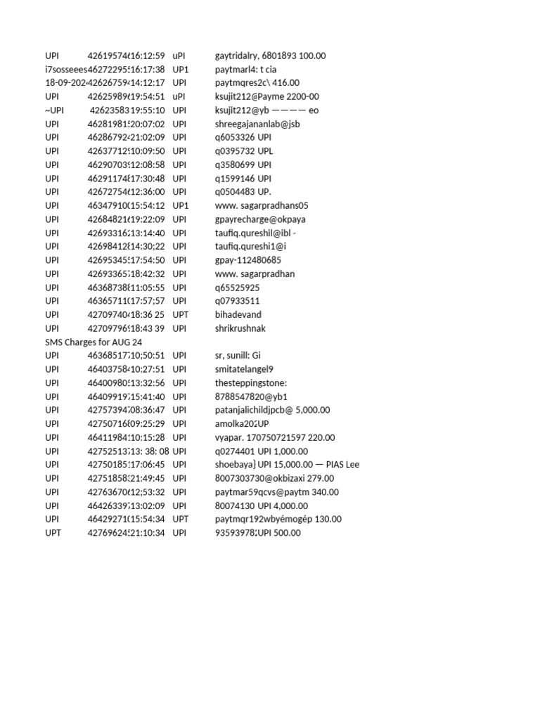 UPI Transaction Records Overview | PDF