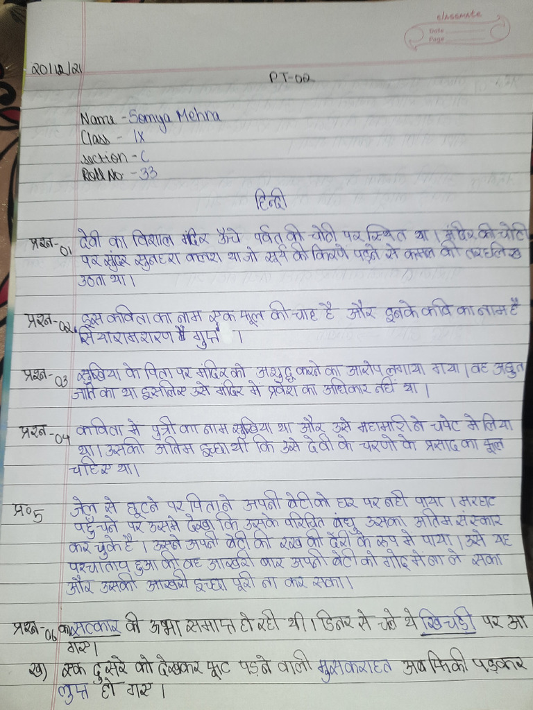 PT-02 Hindi Class 9C 33 | PDF