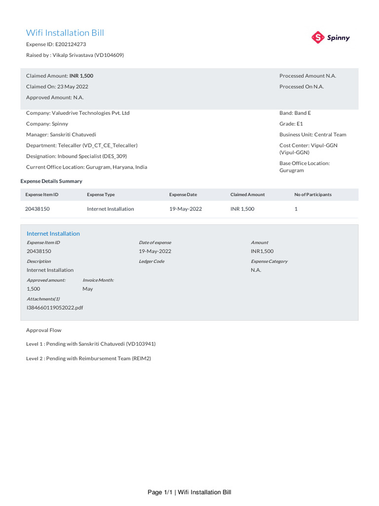 Wifi Installation Bill(E202124273) | PDF