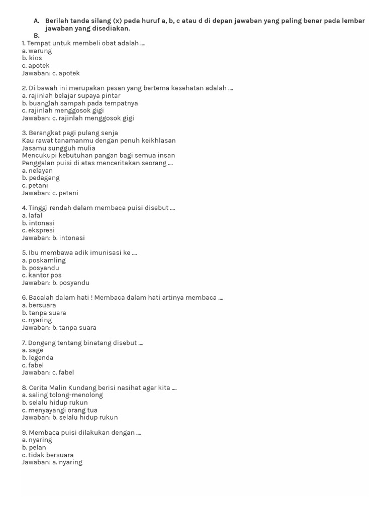 Latihan Soal B. Indonesia Naya 1 | PDF