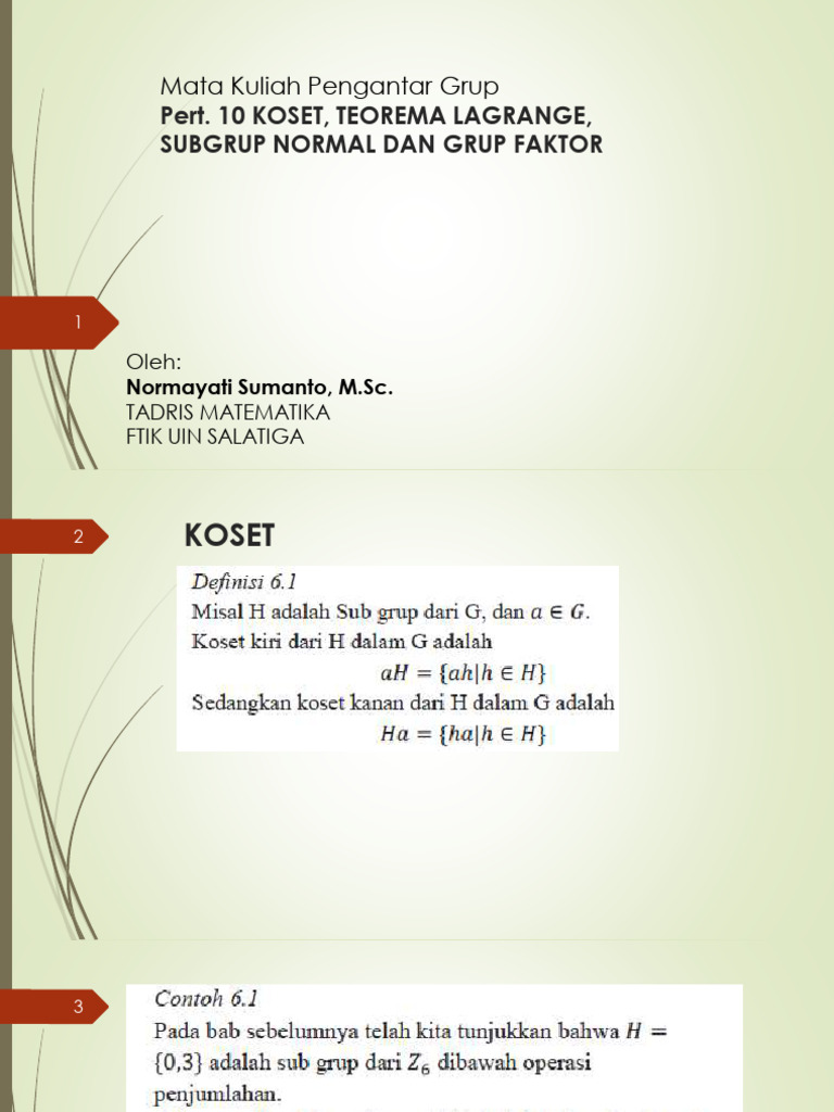 11 - Koset - Teorema Lagrange - Subgrup Normal - Grup Faktor | PDF