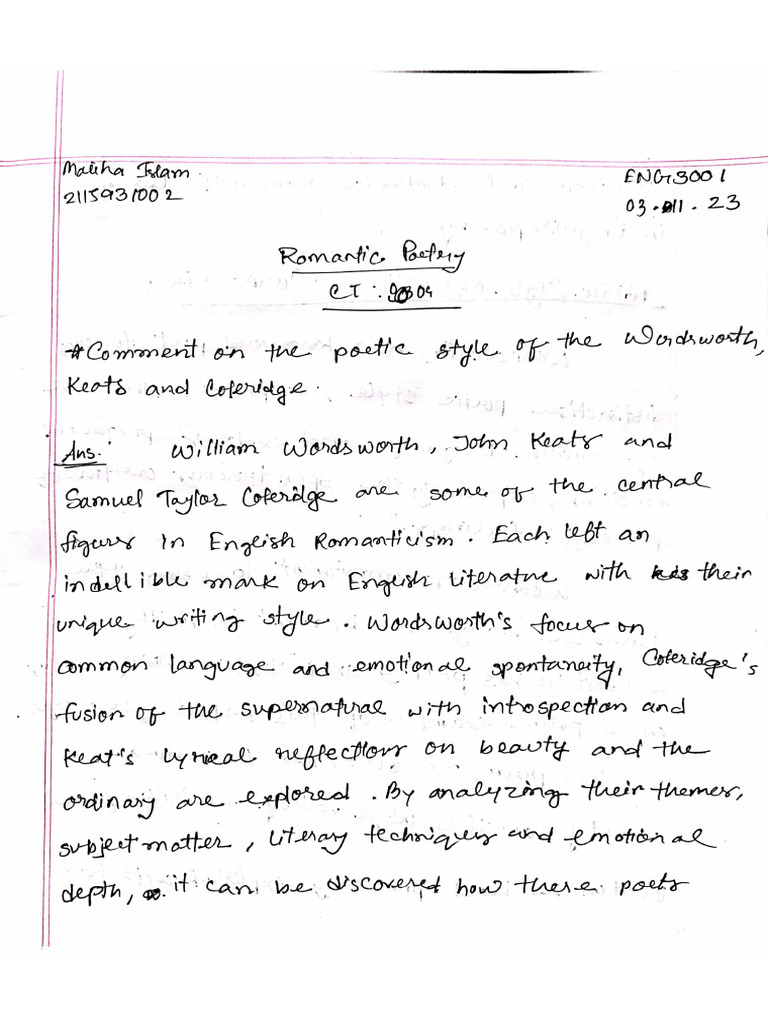 Romantic Poetry Notes | PDF