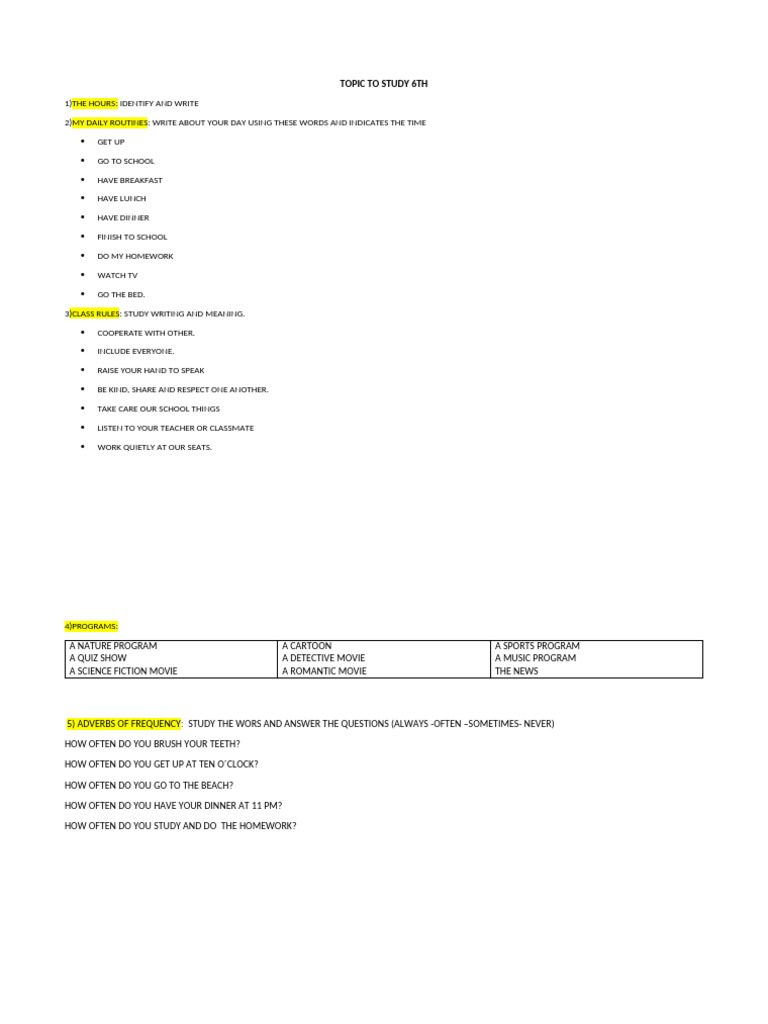 6th Grade Study Guide | PDF