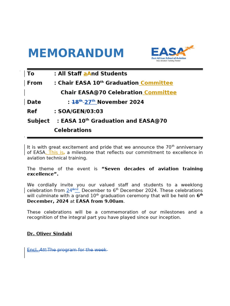 EASA 70th Anniversary & Graduation | PDF | Clothing | Dress Codes