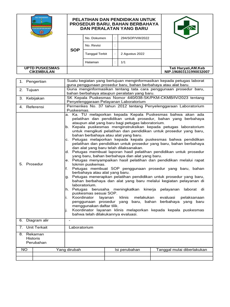 Sop Pelatihan Dan Pendidikan Untuk Prosedur Baru | PDF
