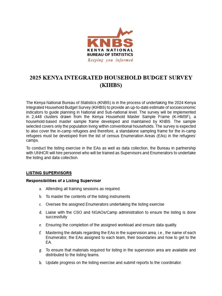 KNBS Enumerator Job Opportunities 2024 | PDF | Sampling (Statistics ...