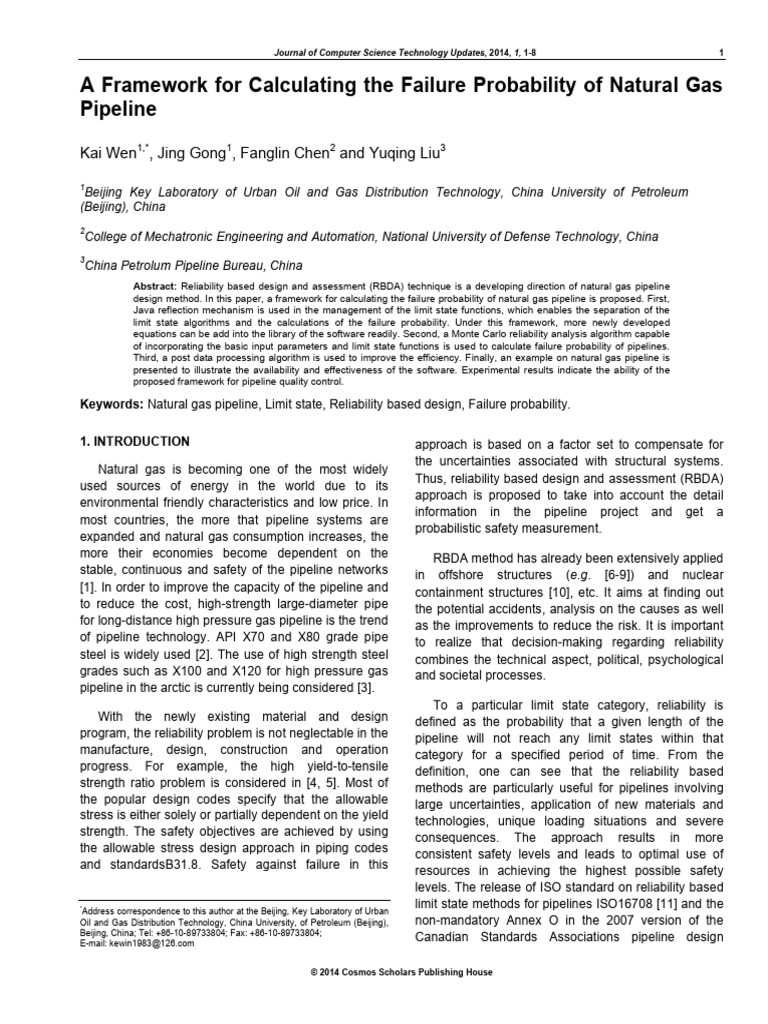 A Framework For Calculating The Failure Probability of Natural Gas | PDF | Reliability ...