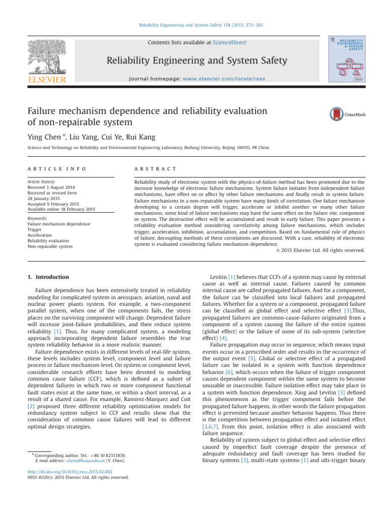 Failure mechanism dependence and reliability evaluation of non-repairable system | PDF ...