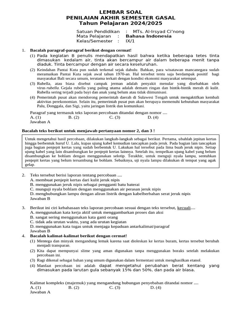 Soal KLS 9 - 1 | PDF