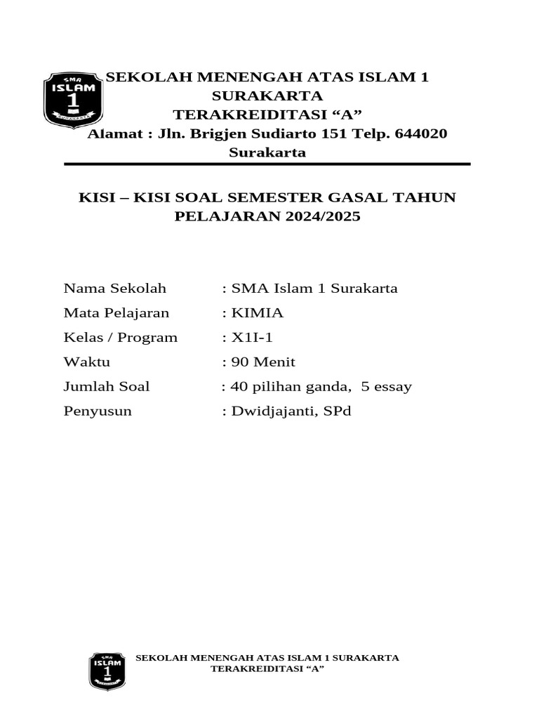 Kisi-Kisi Kimia Xii Gasal 2024-2025 | PDF