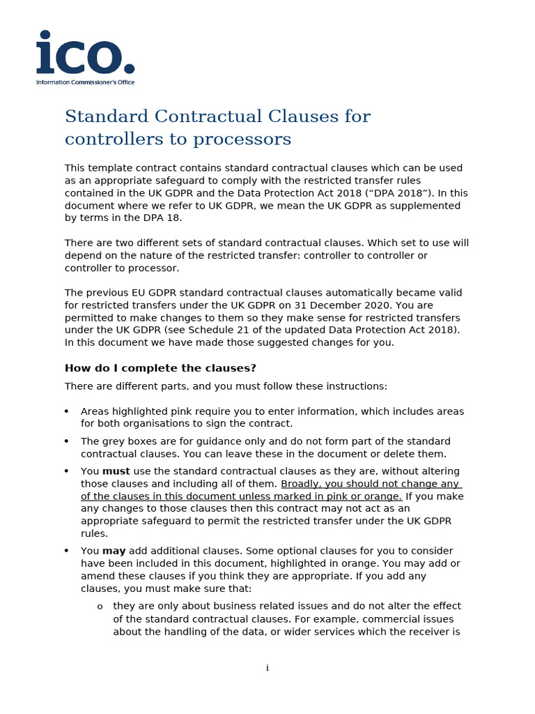 UK Standard Contractual Clauses (Data Privacy) | PDF | Justice | Crime & Violence