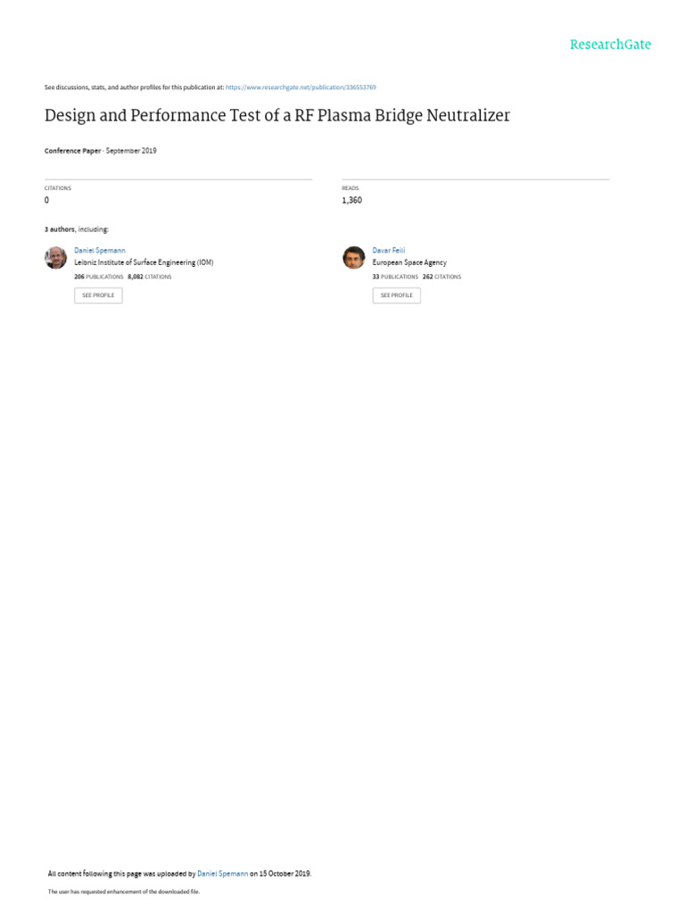 RF Plasma Bridge Neutralizer Design | PDF | Plasma (Physics) | Electric ...