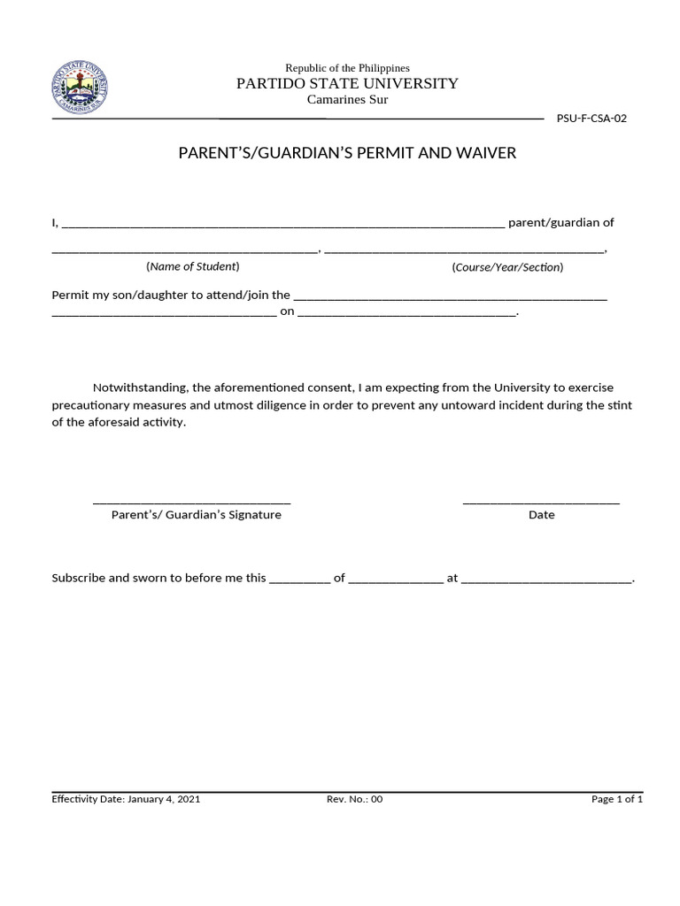 Parent Permit and Waiver Form | PDF