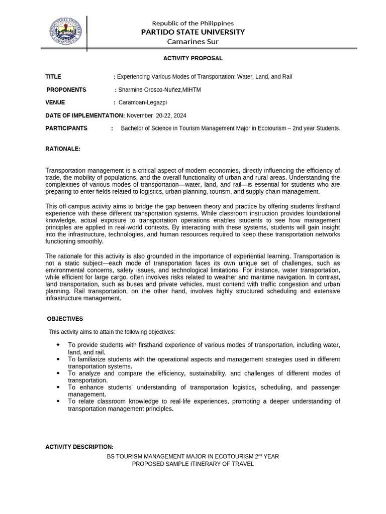 FINAL-EDITED-PROPOSAL-BSHM-BSTME-BAGUIO-MANILA-INDUSTRY-FAMILIARIZATION-TOUR-1 | PDF | Transport ...