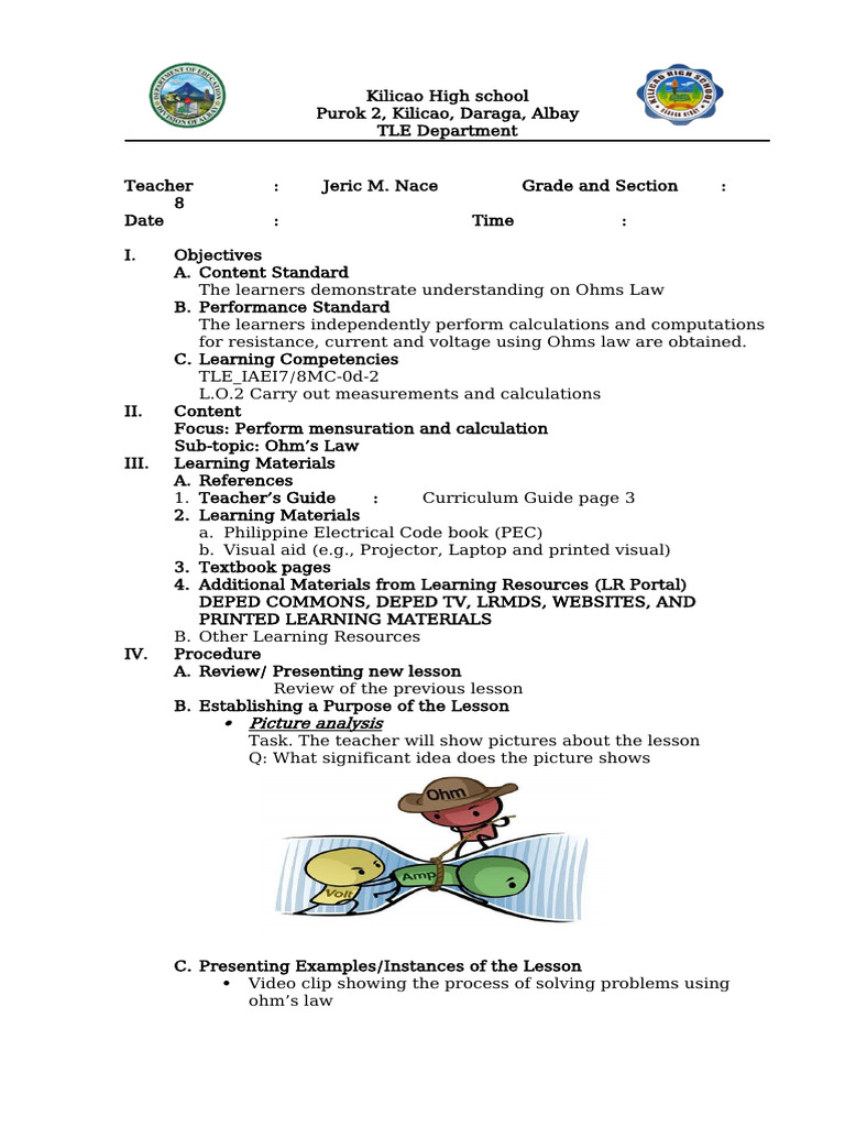 COT 1 - TLE OHMS LAW | PDF | Learning | Teachers