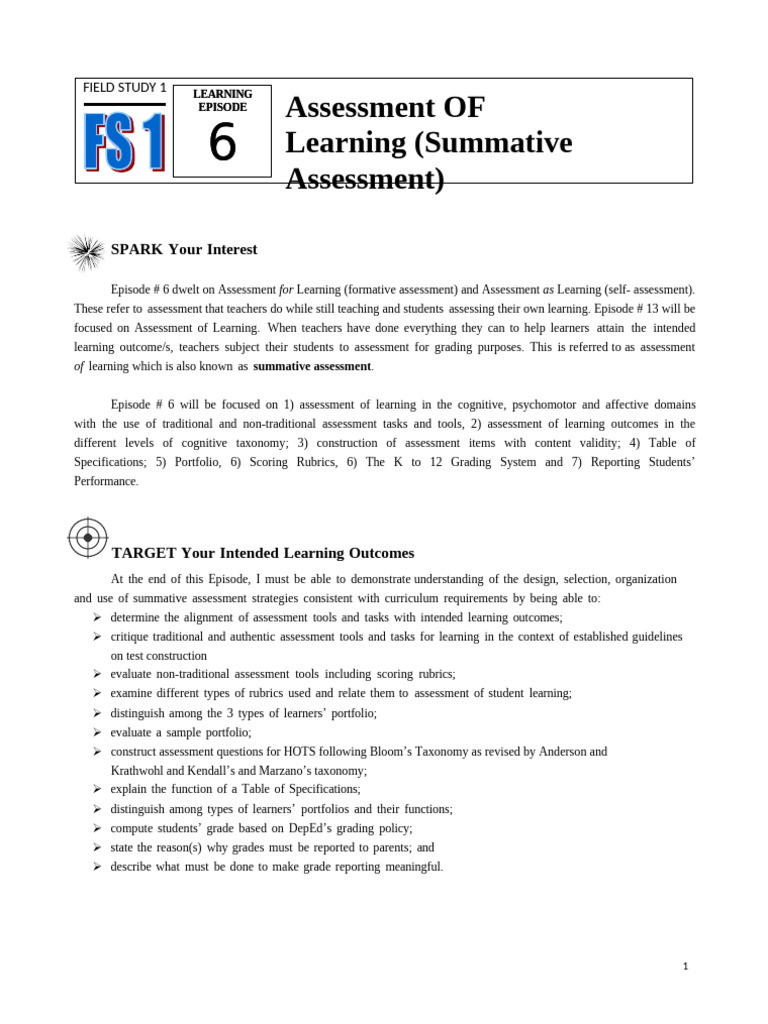 6 Assessment of Learning Summative Assessment | PDF | Educational ...