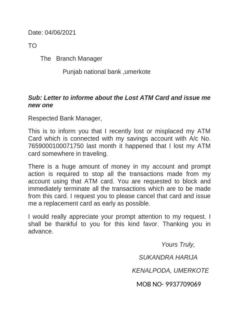Atm Lost Format | PDF