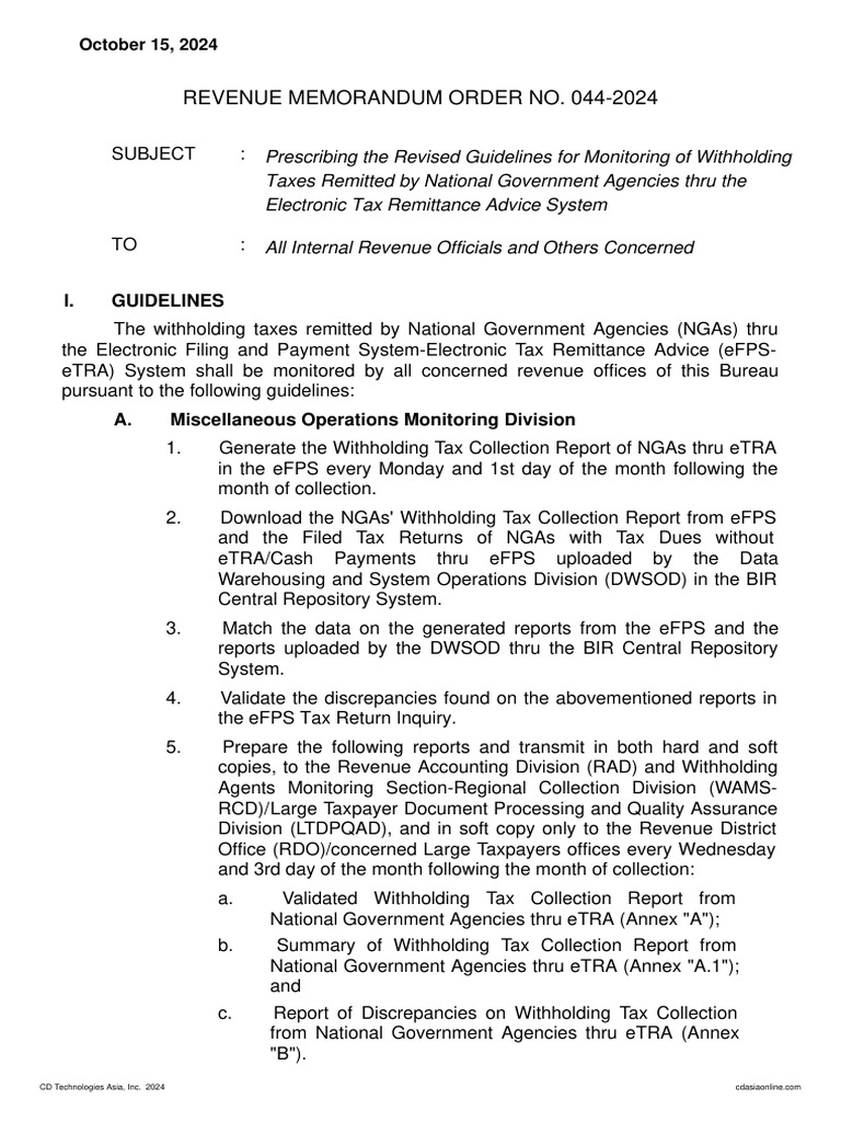 BIR Revenue Memorandum Order No. 044-2024 | PDF | Internal Revenue ...