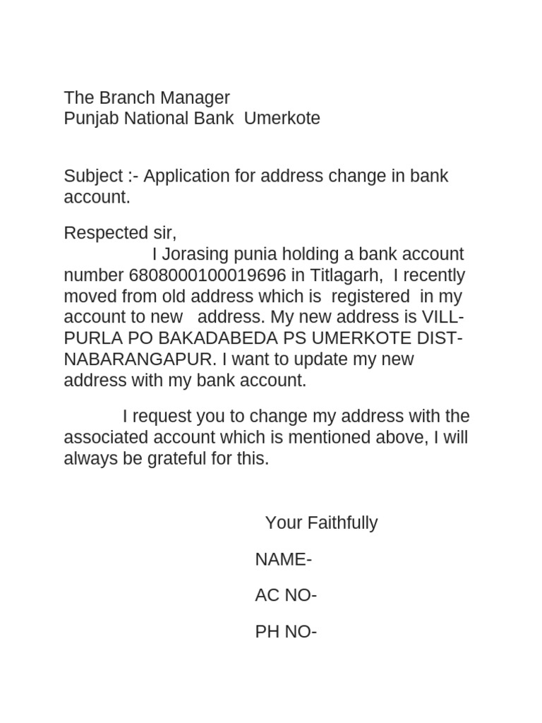 Address Change Request for Bank Account | PDF