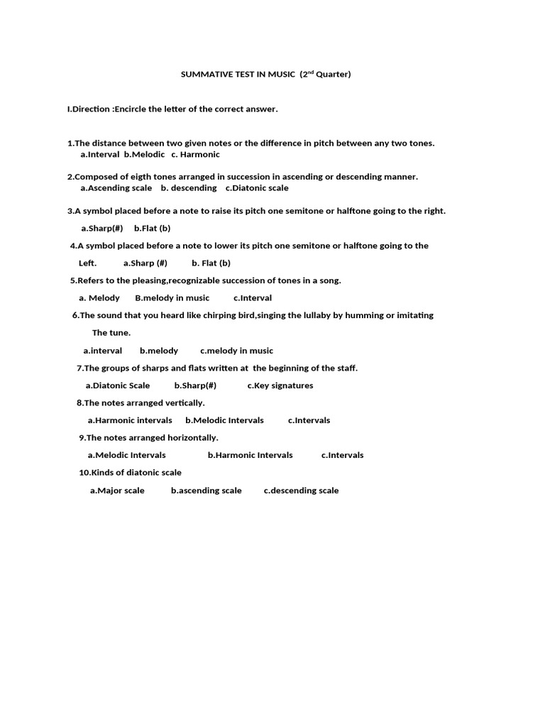 Summative Test in Music 6 | PDF