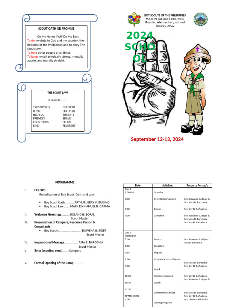 BOY SCOUTS PROGRAM 2024-Busdac | PDF | Scouting And Guiding | Outdoor ...