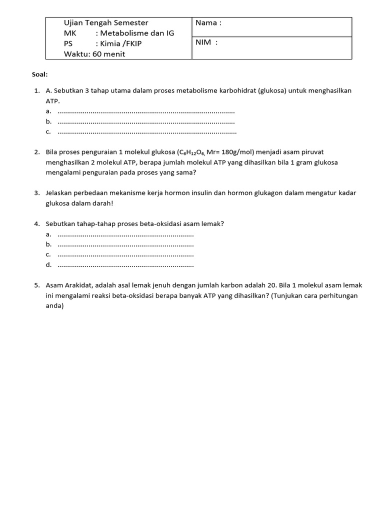UTS BIOKIMIA 2 (FKIP) 2024 Remedial | PDF