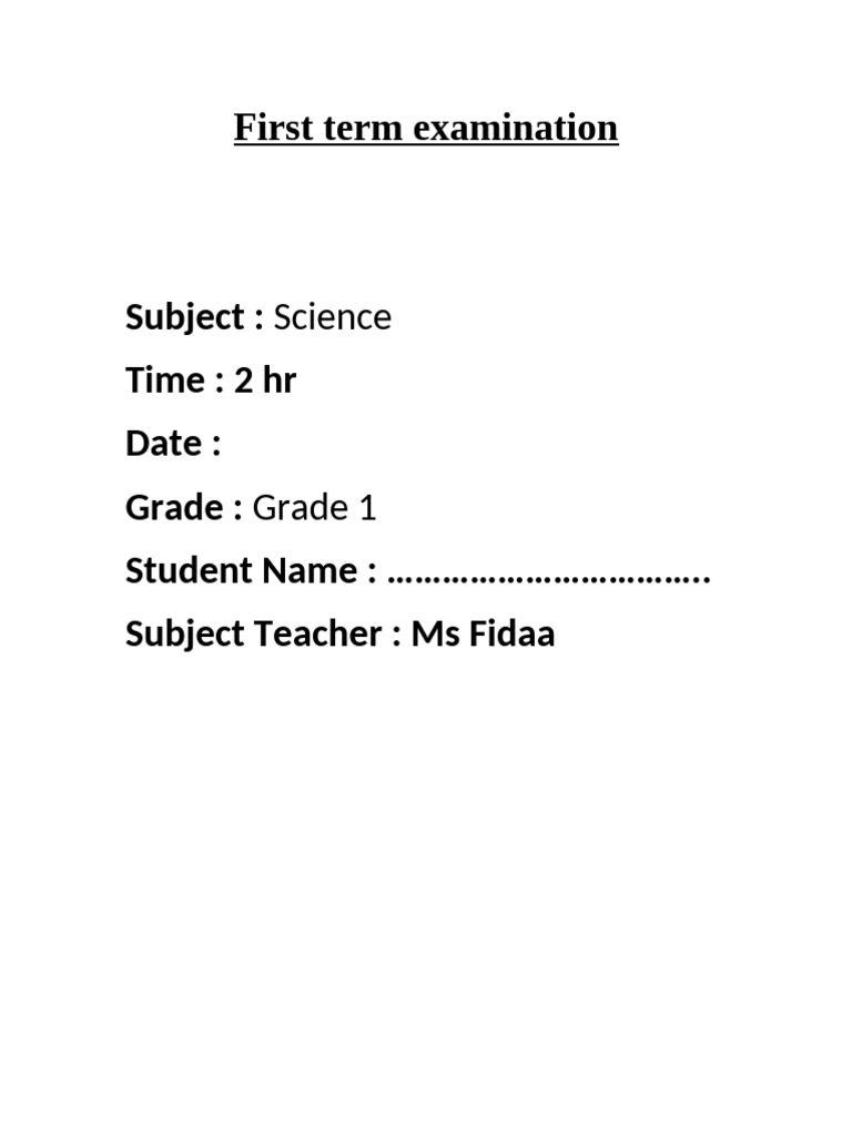 Grade 1 Science Exam Questions | PDF