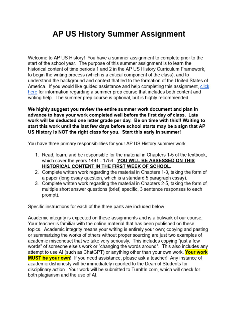 APUSH+Summer+Work+2024 (2) | PDF | European Colonization Of The ...