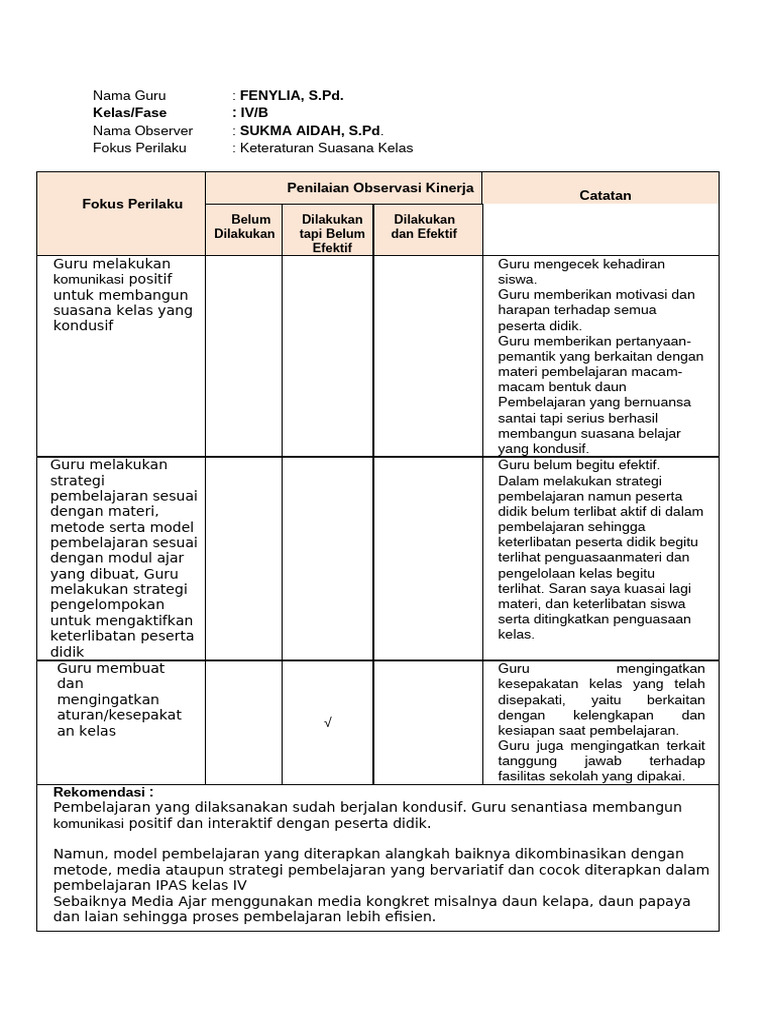 Lembar Observasi Guru Di PMM | PDF