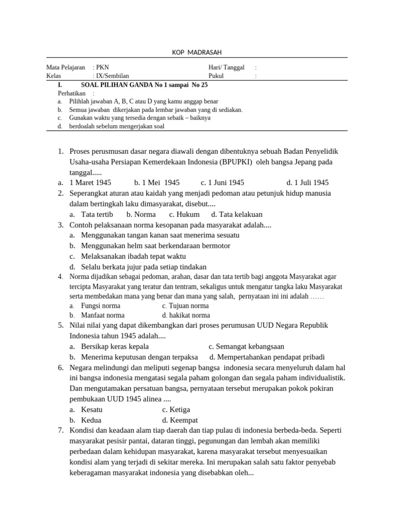 Soal Am PKN 2024 | PDF