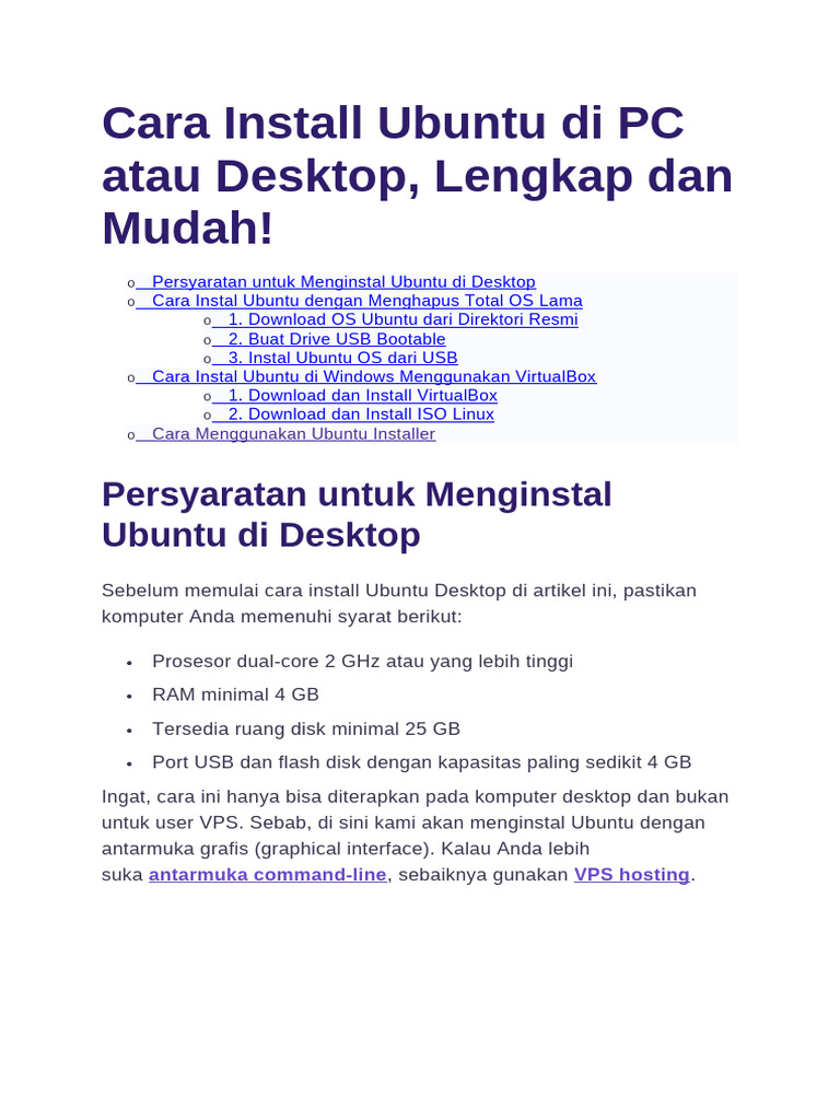 Cara Install Ubuntu di PC atau Desktop | PDF