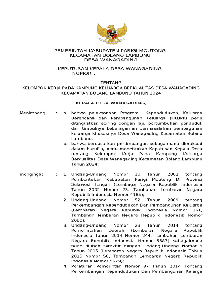 Kelompok Kerja Kampung Keluarga 2024 | PDF