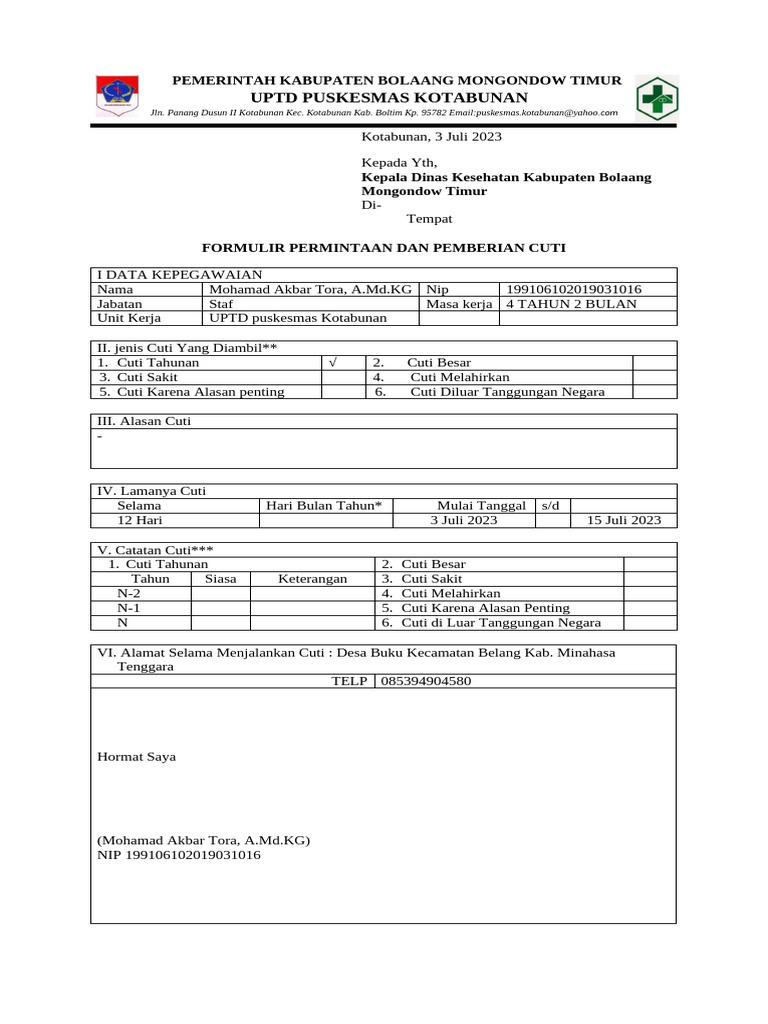 Permohonan Cuti Format Baru | PDF