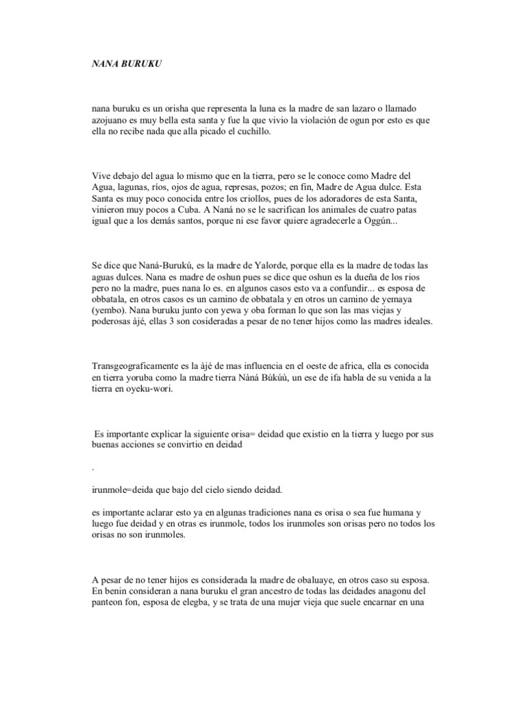 Nana Buruku: Orisha en la Religión Yoruba | PDF | Mitología | Religión ...