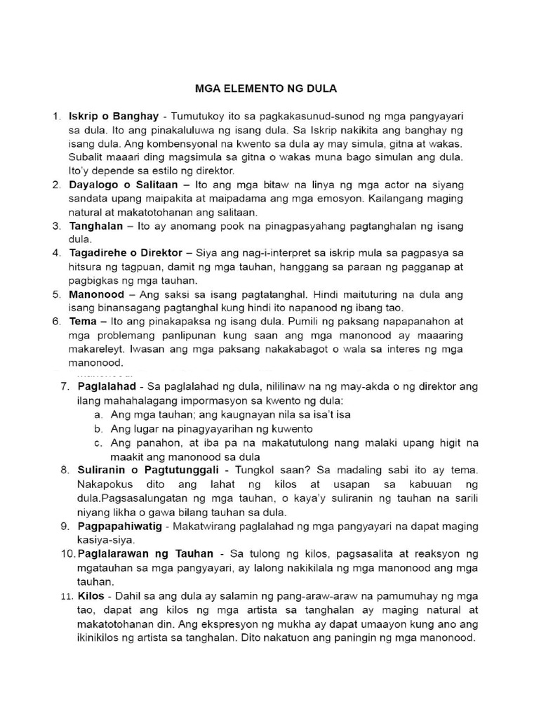 Mga Elemento NG Dula | PDF