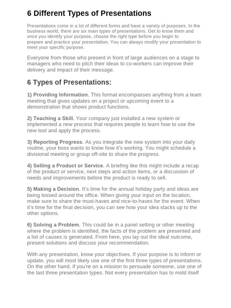 6 Different Kinds of Presentations | PDF