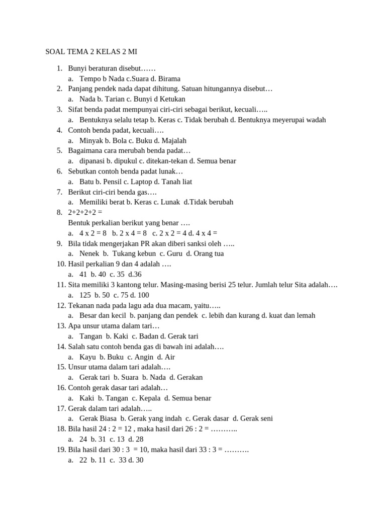 Soal Tema 2 Kelas 2 Mi | PDF