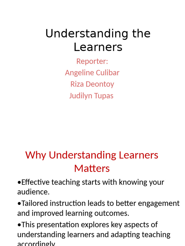 Understanding the Learners Presentation | PDF