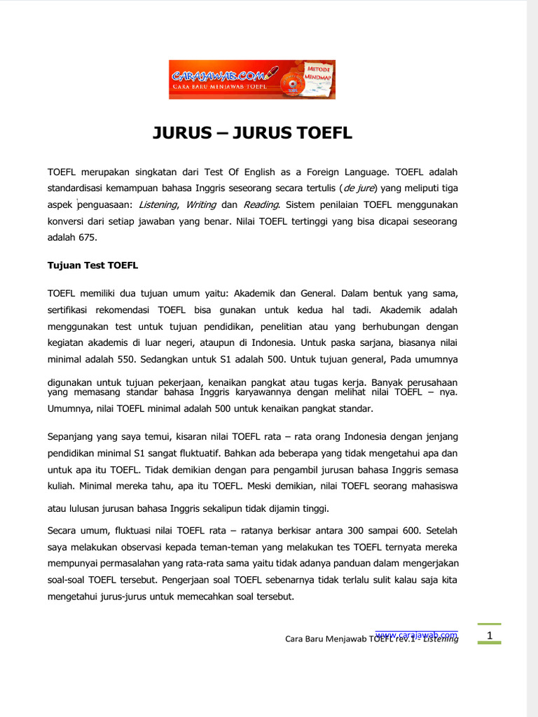 Dokumen - Tips Jurus Jurus TOEFL Bagian 1 | PDF