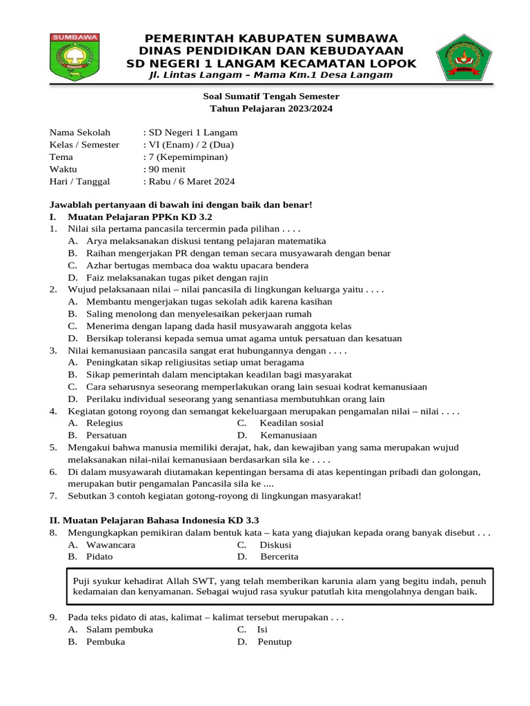 Soal Pas Tema 7 Kelas Vi | PDF