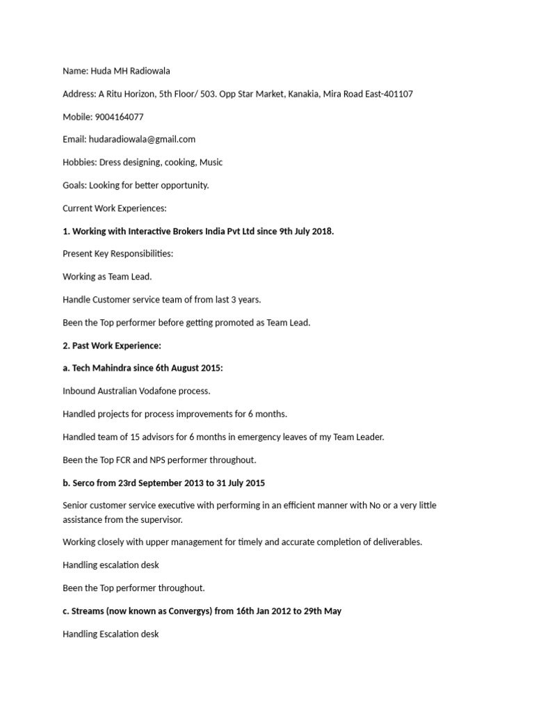 Huda Radiowala's Professional Experience | PDF