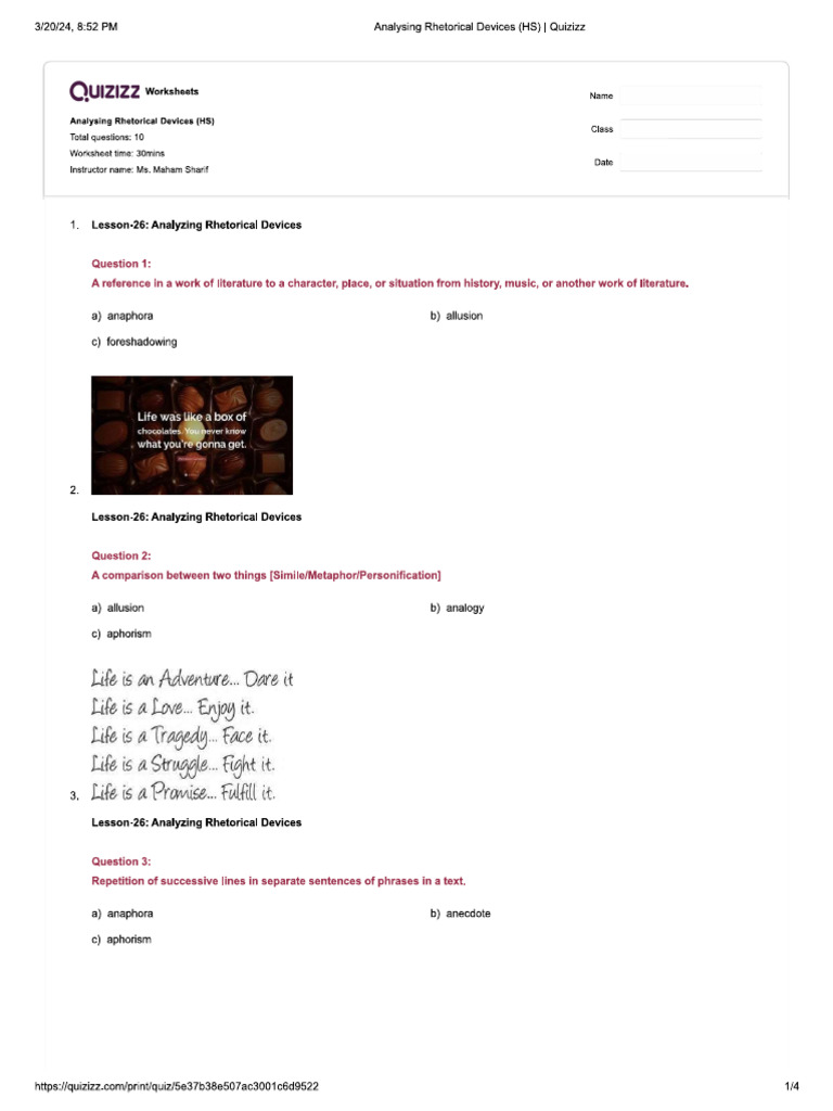 Quiz Rhetorical Devices | PDF