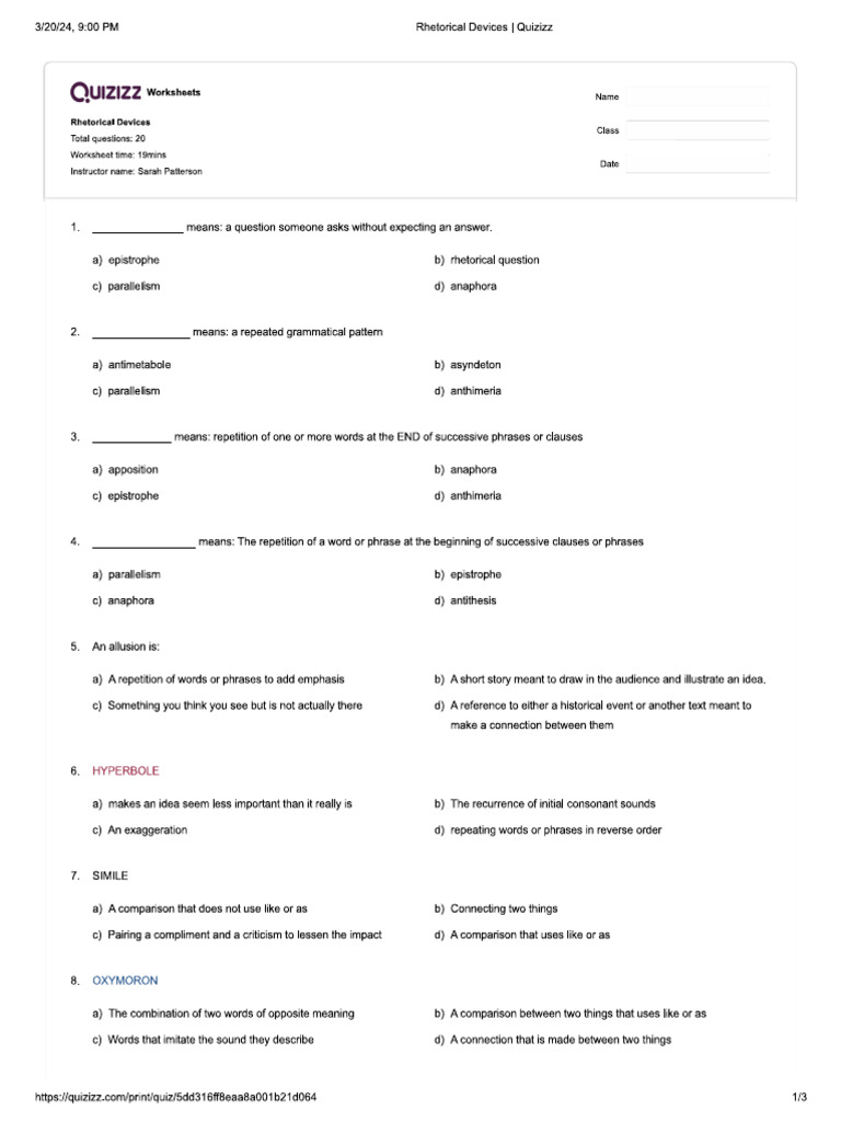 Rhetorical Devices Quiz 2 | PDF