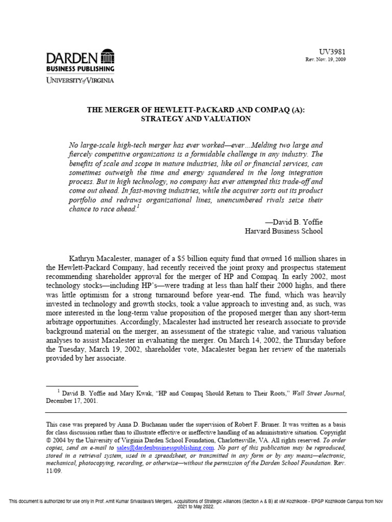 HP Case | PDF | Hewlett Packard | Mergers And Acquisitions